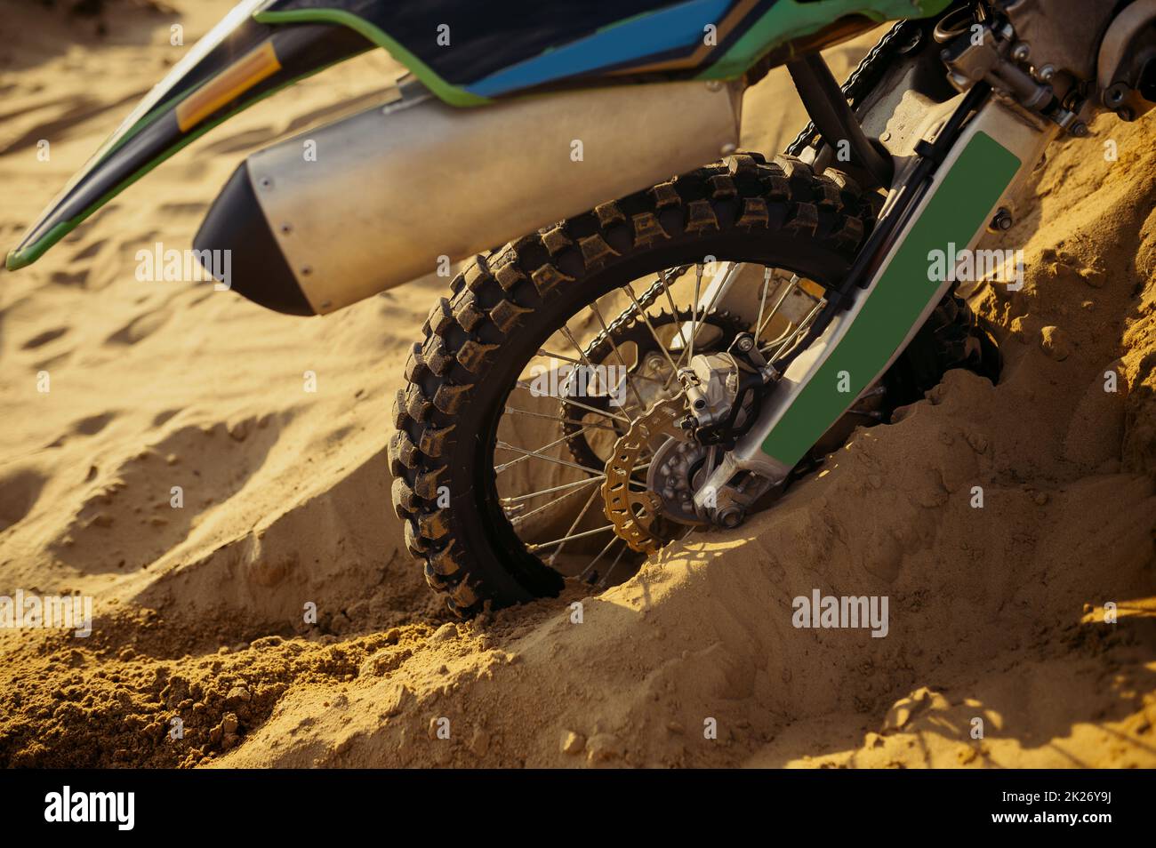 Closeup of motocycle wheel trapped in sand Stock Photo - Alamy