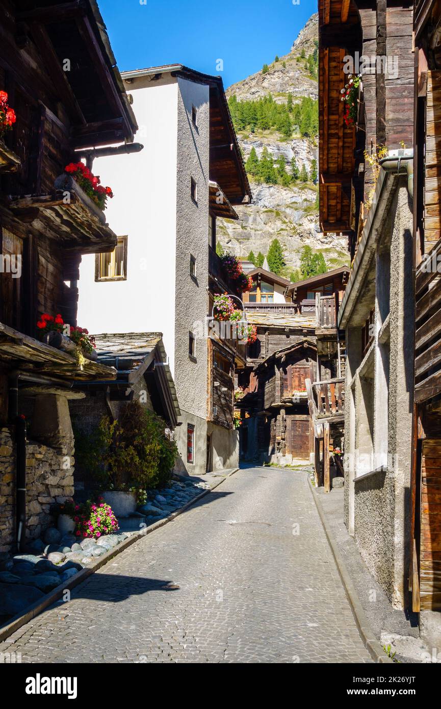 Quaint street in Zermatt Stock Photo - Alamy