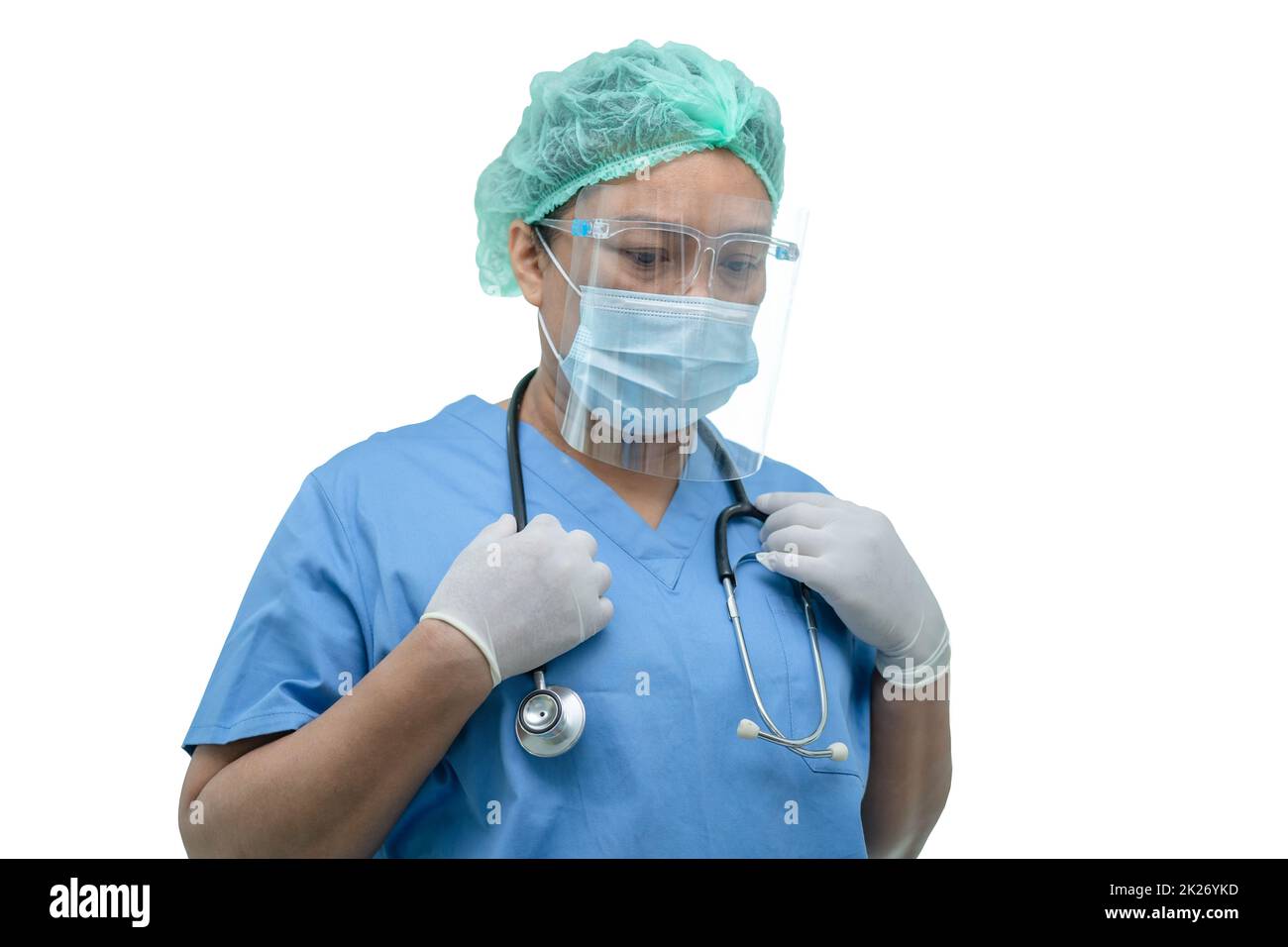 Asian doctor wearing mask, face shield and PPE suit new normal isolated ...