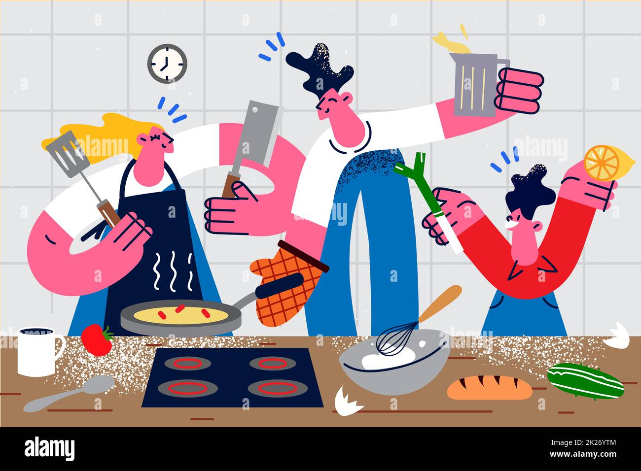 Cartoon family cooking hi-res stock photography and images - Alamy