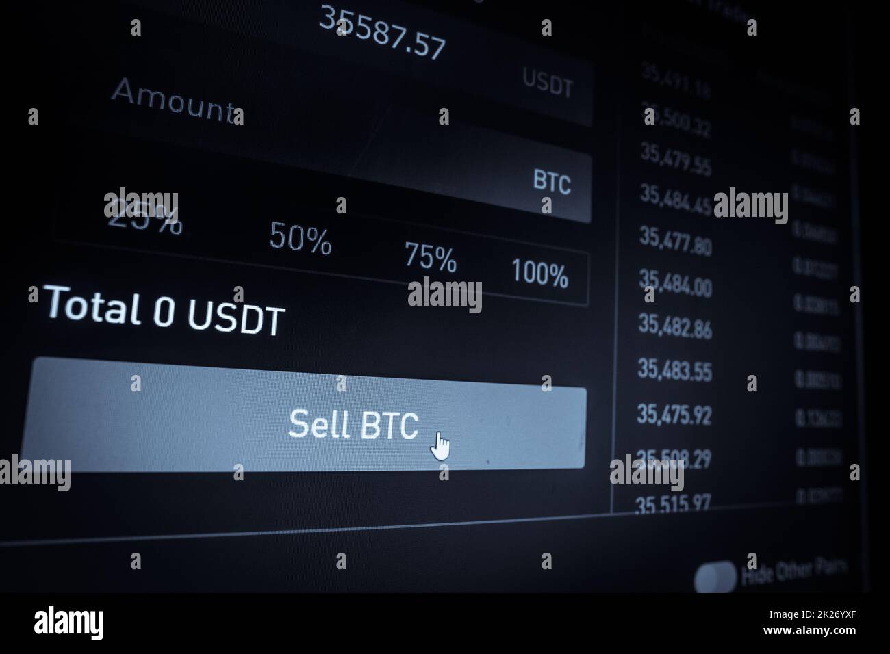 Computer screen with the mouse cursor on the Sell Bitcoin button Stock ...