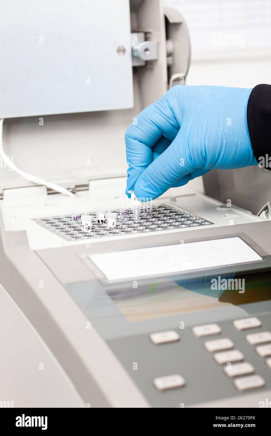 Closeup of a scientist hand while working at the laboratory with a ...