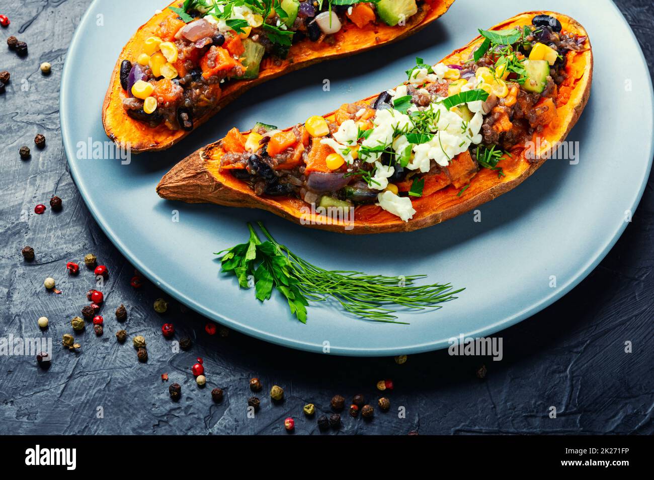 Sweet potato, batata roasted with vegetables Stock Photo - Alamy