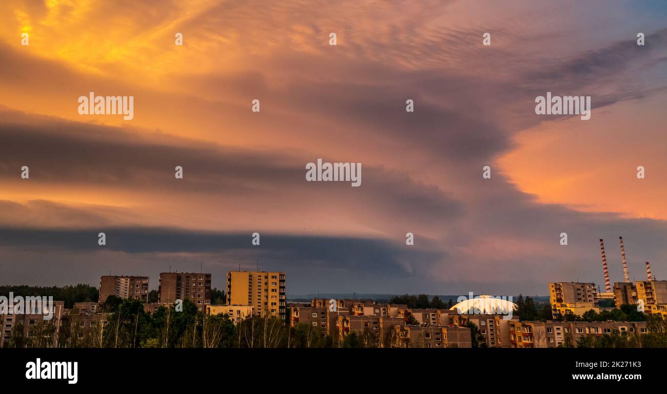 Shelf storm clouds with intense tropic rain, aerial panorama of a storm ...