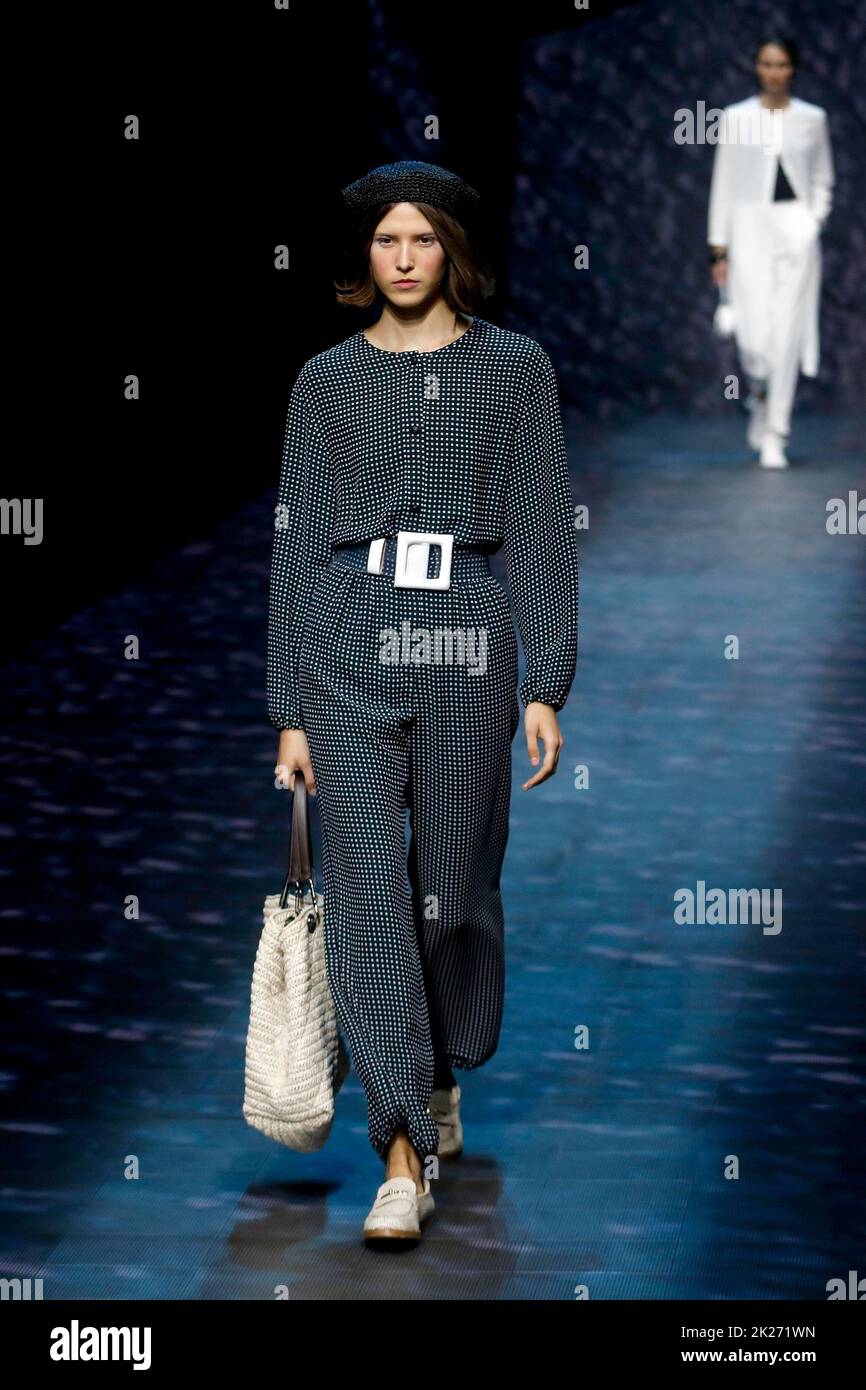 September 22, 2022, Milan, Italy: Models wearing a proposal by Emporio ...