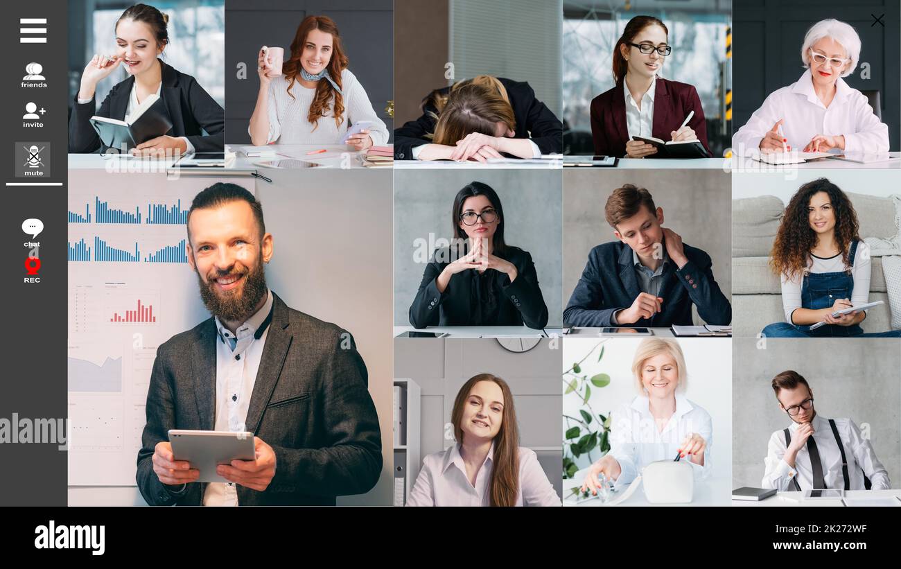 Video call. Business webcast. Remote presentation. Corporate webcast ...