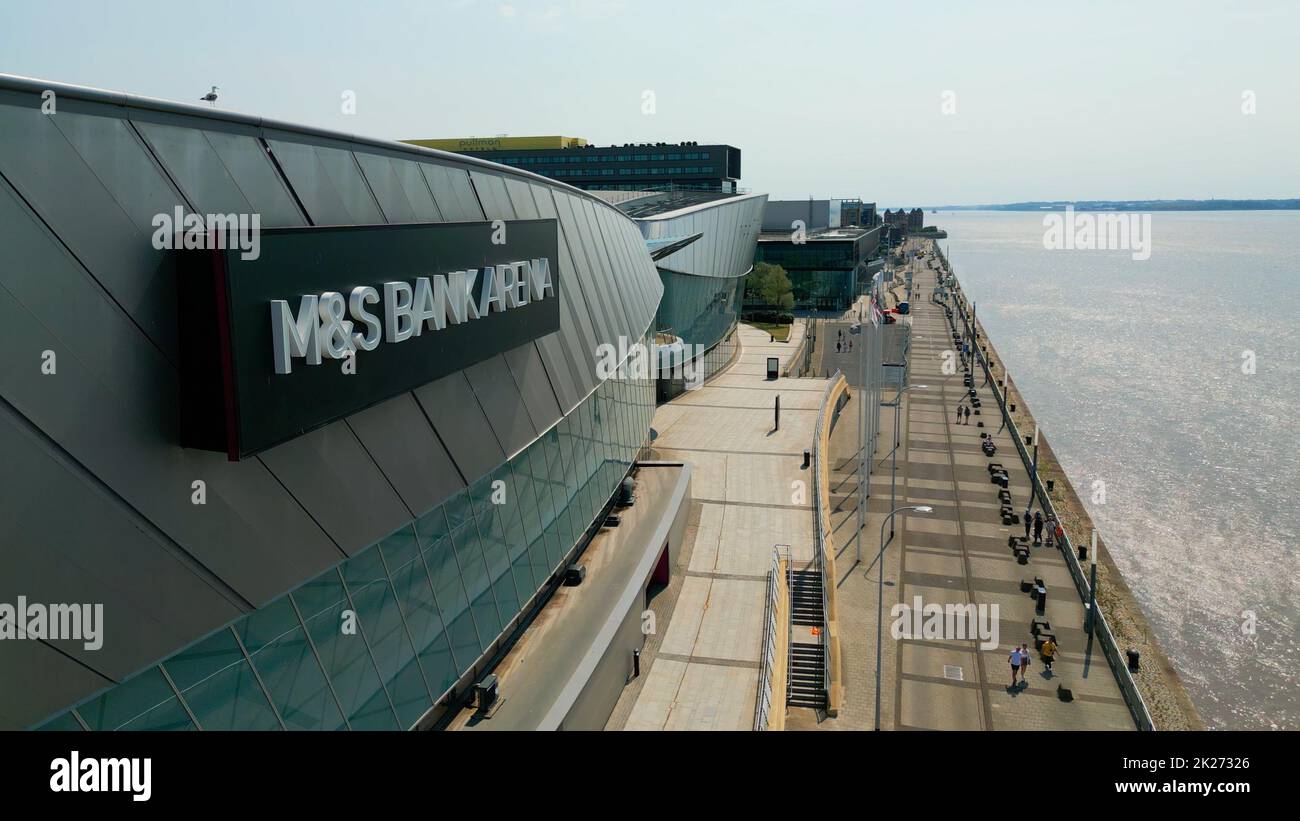 M S Bank Arena Liverpool at the docks - aerial view - LIVERPOOL, UK ...
