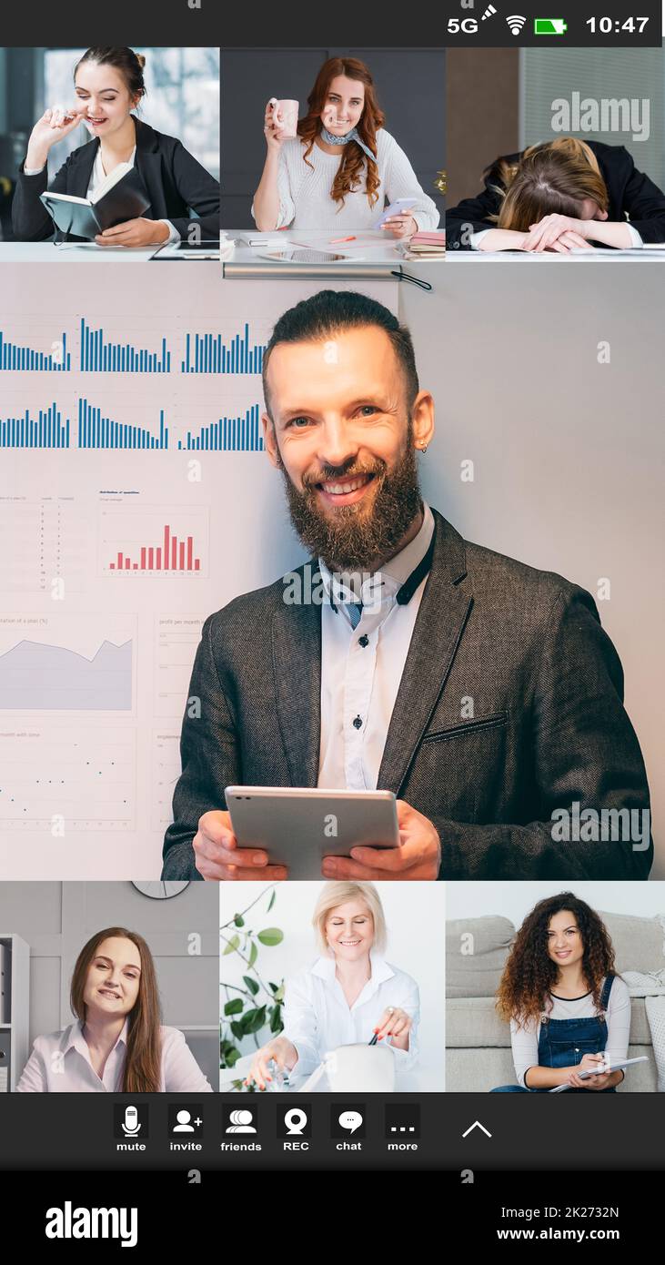 Mobile conference. Video presentation. Professional telecommuting ...