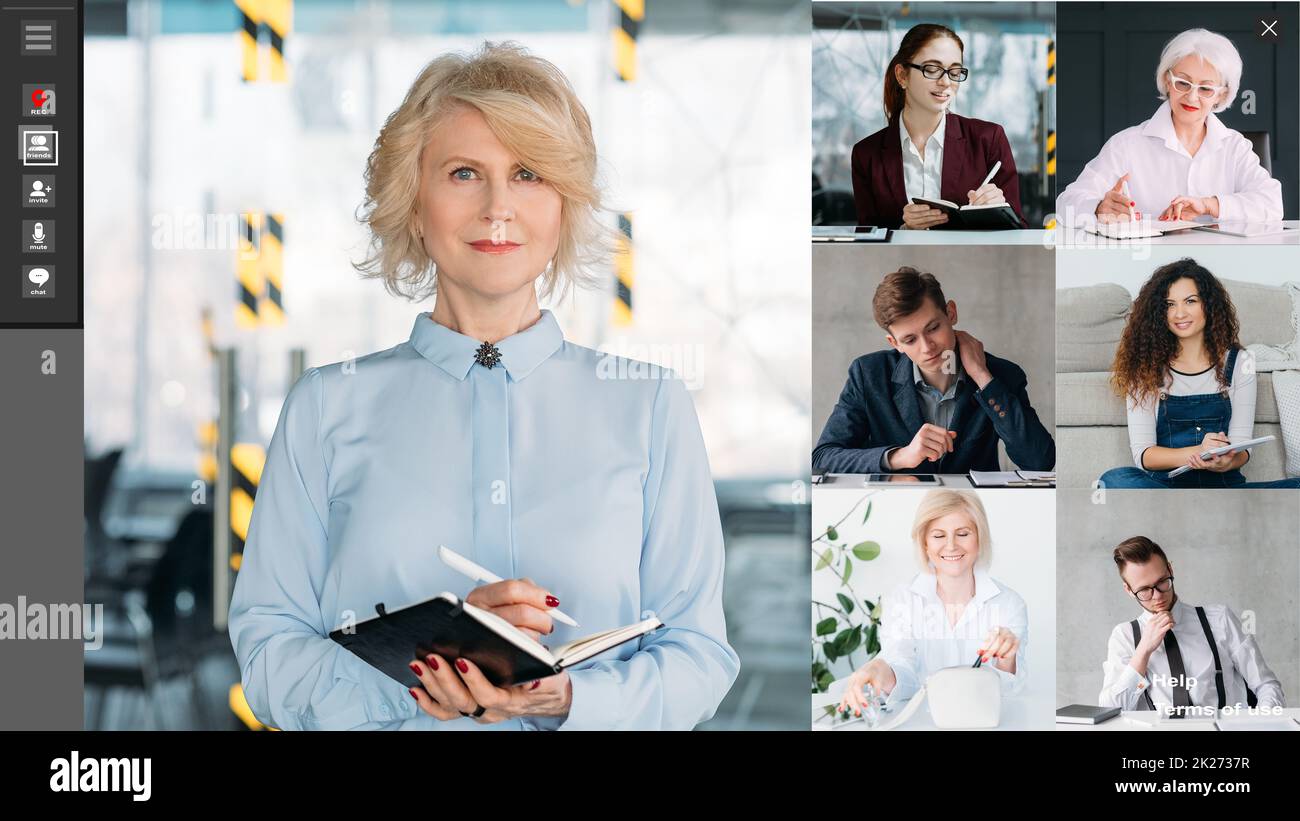 Video call. Business telework. Professional webcast. Collage of ...