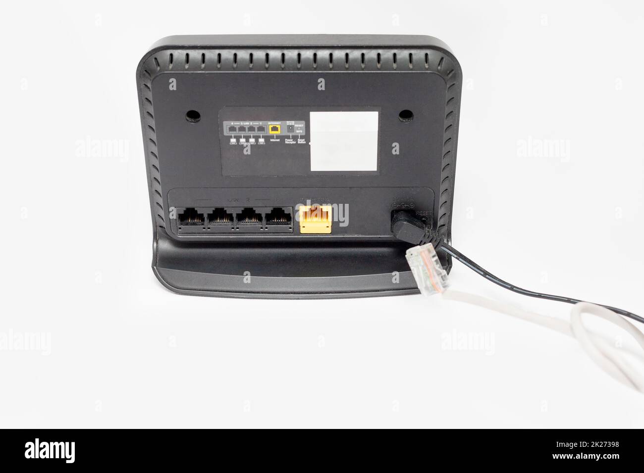 Black wireless internet network wi-fi router isolated on white ...