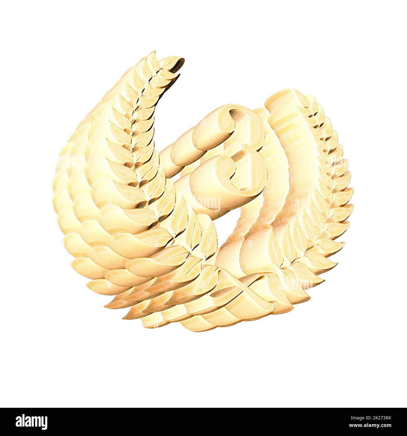 Number 3 with laurel wreath or honor wreath as a 3D-illustration, 3D ...