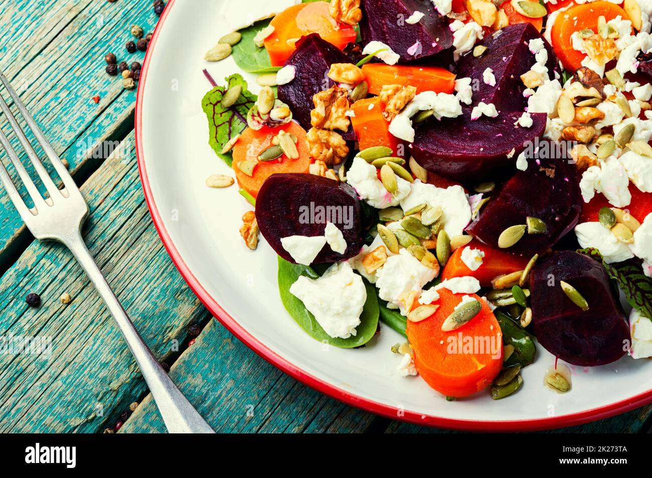 Beetroot salad with cottage cheese and walnuts Stock Photo - Alamy