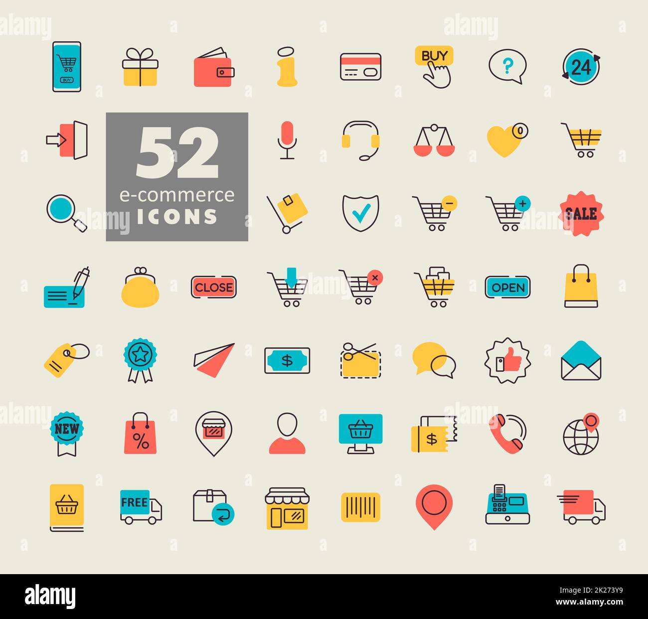 E-commerce set vector icons shopping and online Stock Photo - Alamy