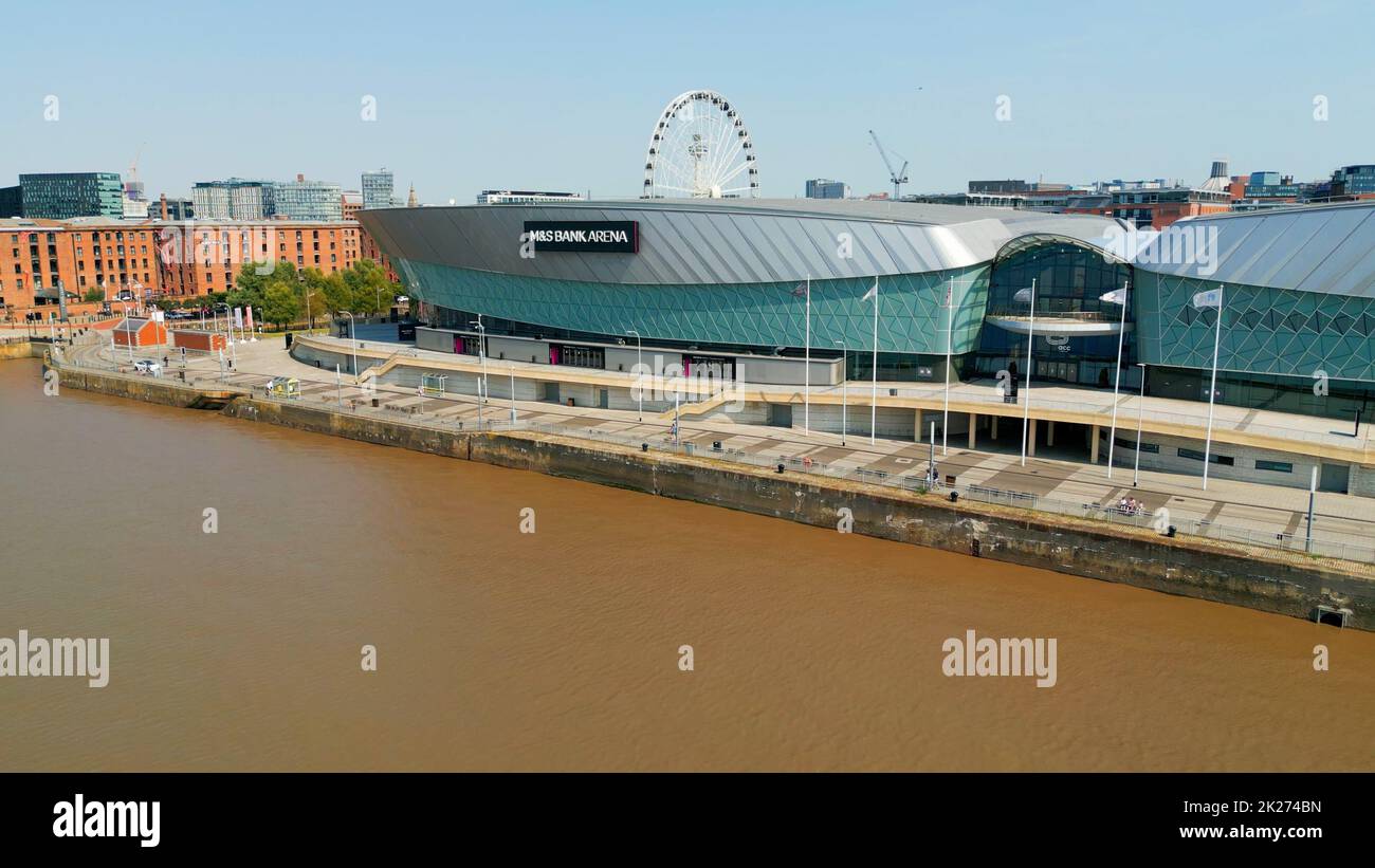 M S Bank Arena Liverpool at the docks - aerial view - LIVERPOOL, UK ...