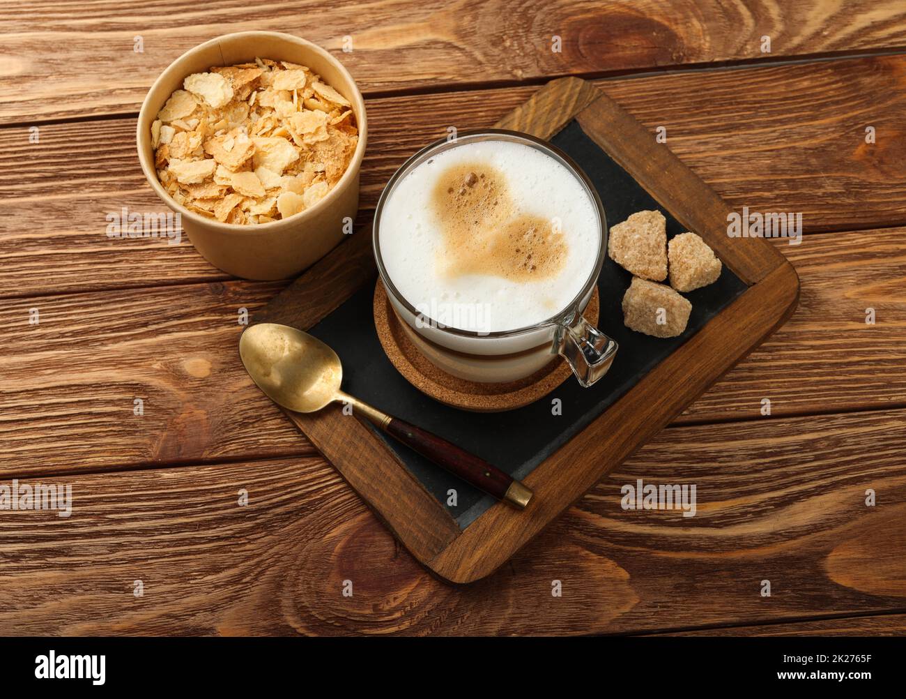 Cappuccino coffee cup and Napoleon custard cake Stock Photo - Alamy