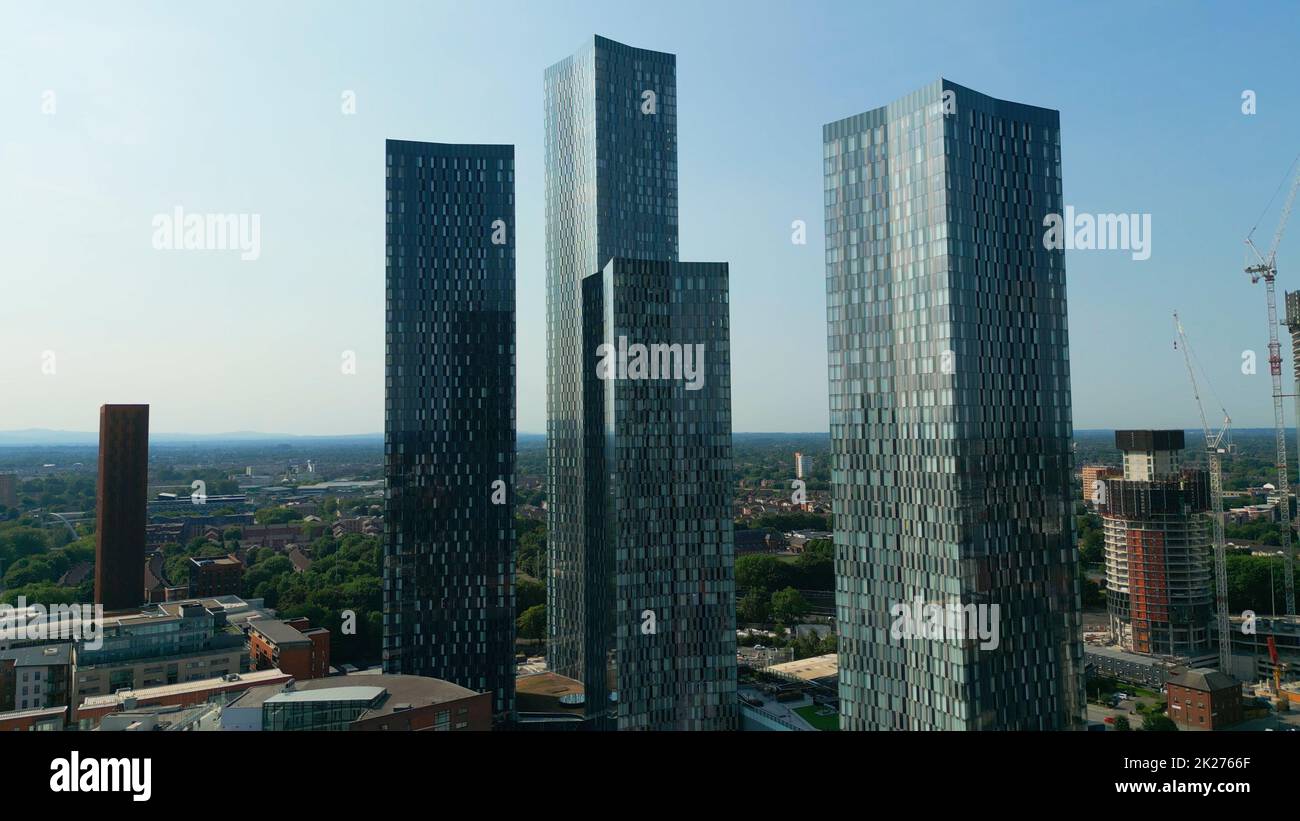 Modern skyscrapers of Manchester Deansgate - aerial view - MANCHESTER ...