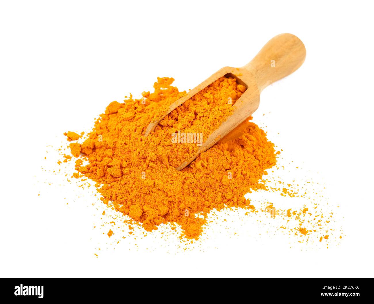 Wooden scoop full of yellow turmeric powder Stock Photo - Alamy