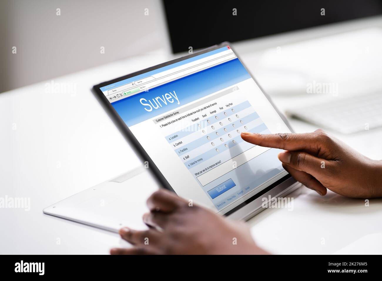 Filling Online Survey Form Or Questionnaire Poll Stock Photo - Alamy