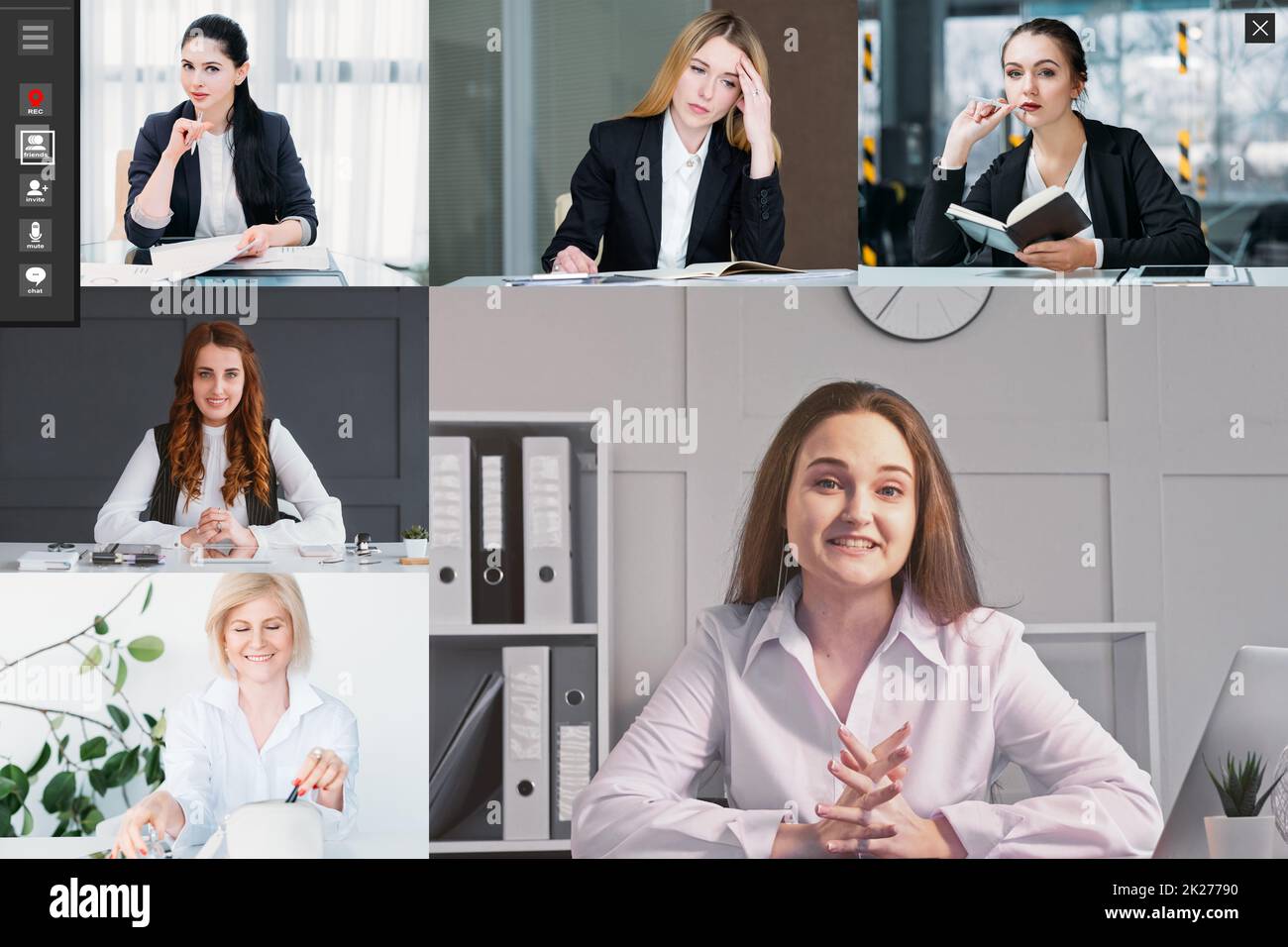 Online interview. Video conference. Distance presentation. Collage of ...