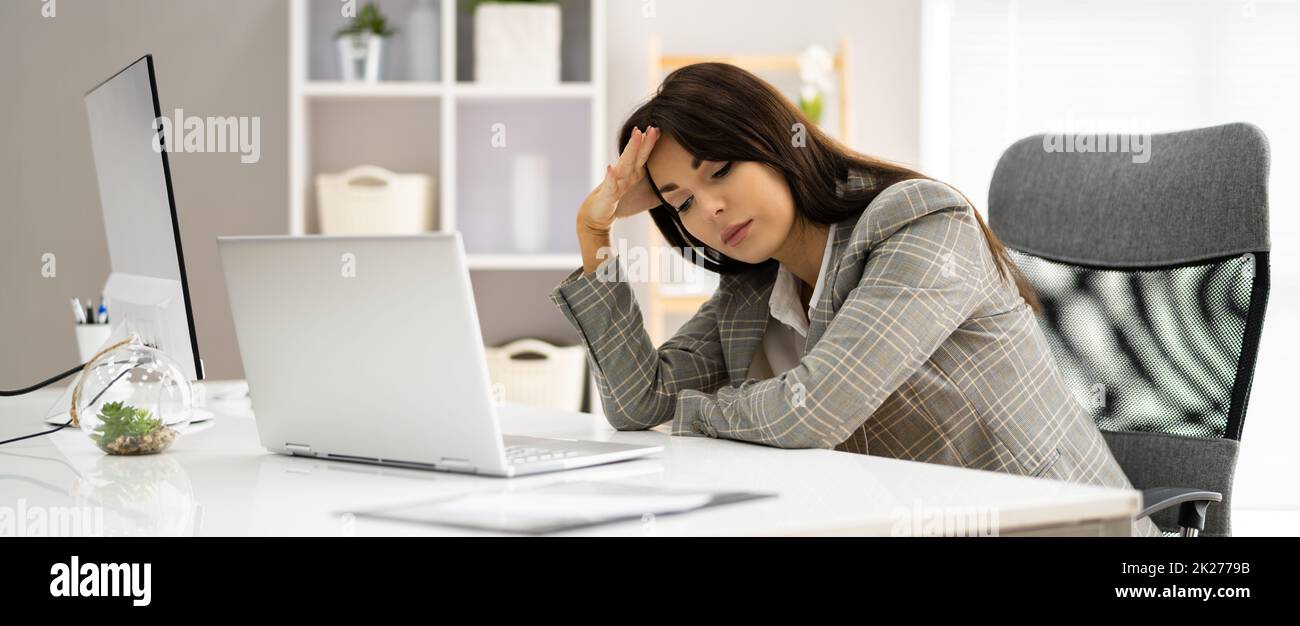 Stressed Sick Employee Woman Using Computer Stock Photo - Alamy