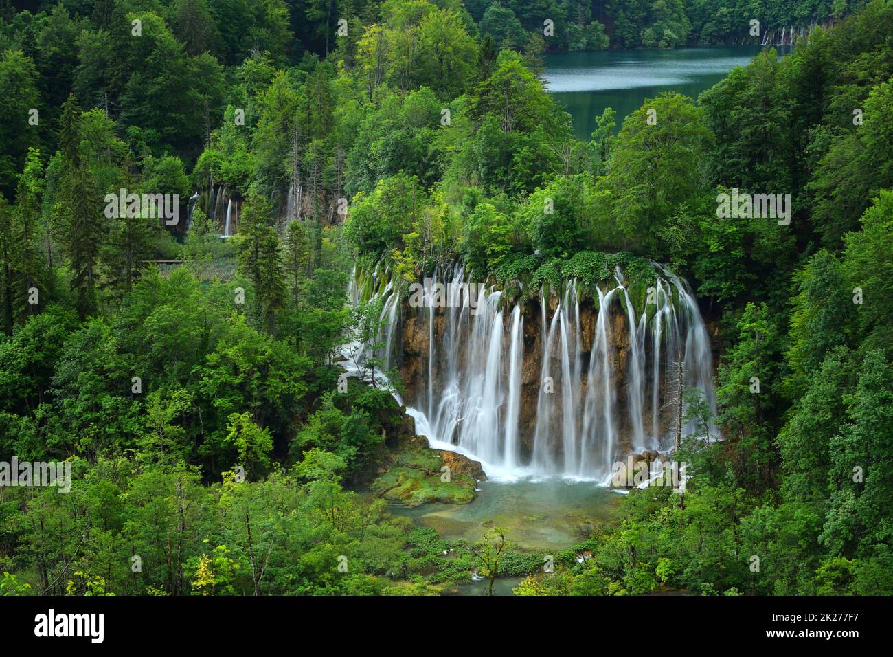 most beautiful waterfal at plitivice aerial view tourist spot Stock ...