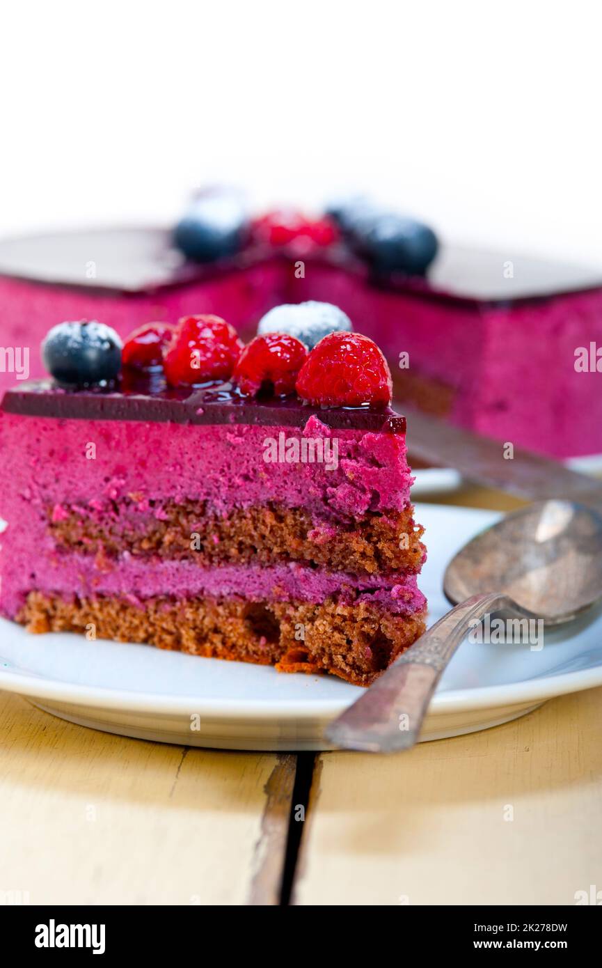 blueberry and raspberry cake mousse dessert Stock Photo - Alamy