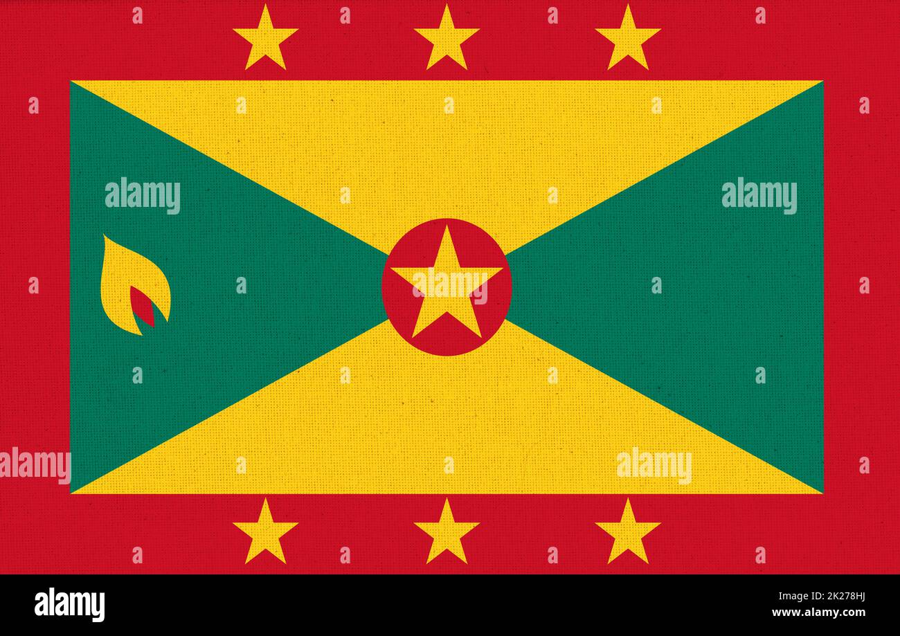 flag of Grenada. National Grenada flag on fabric surface Stock Photo ...