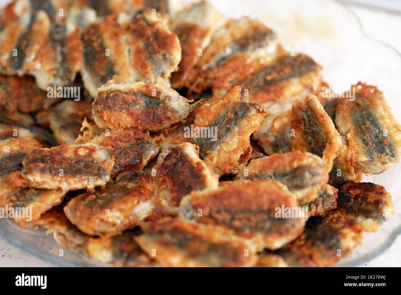 close-up pan fried anchovy,Turkish style fried anchovy in oil Stock ...