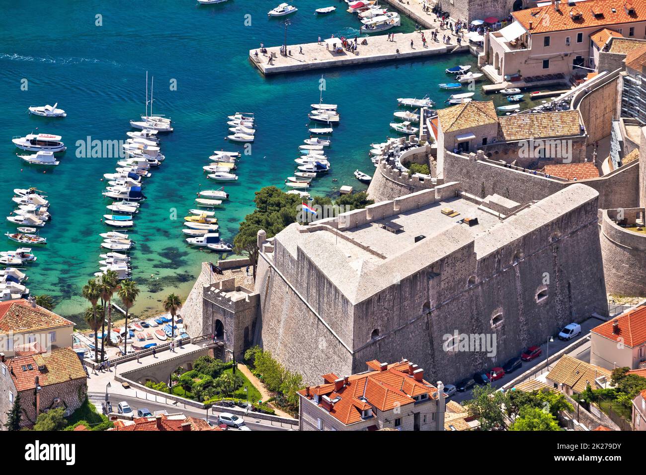 Historic Ploce gate and Revelin fortress in Dubrovnik aerial view Stock ...