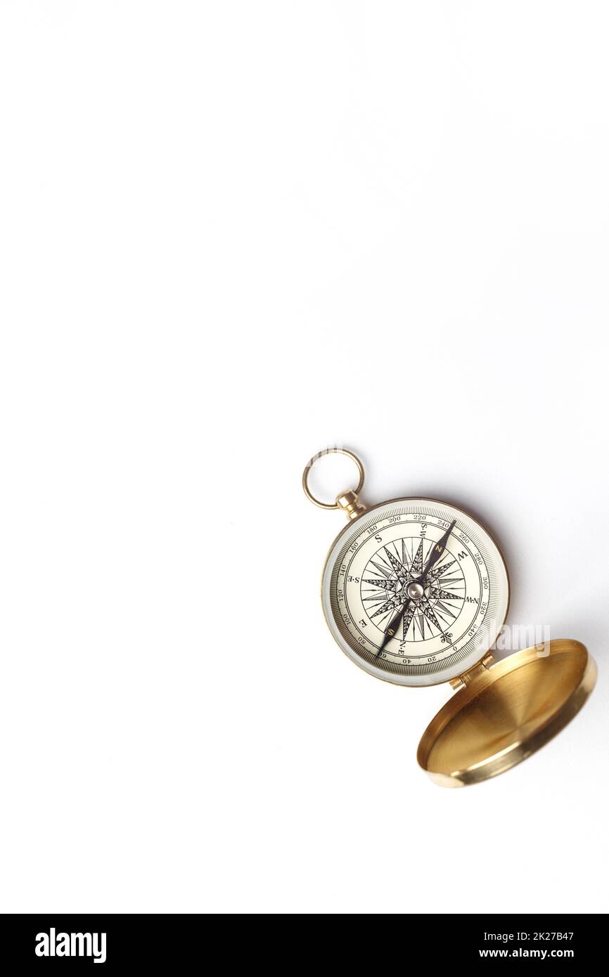 Golden compass on white background concept - direction, top view Stock ...