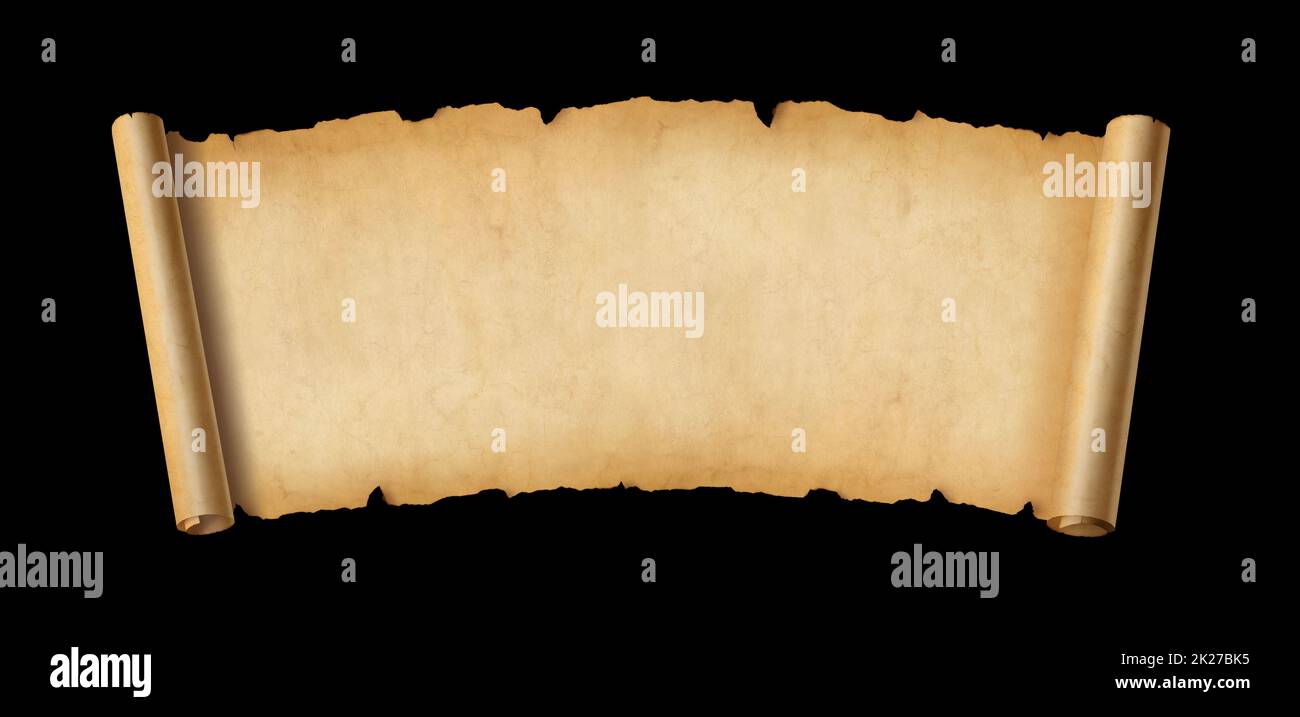 Old paper horizontal banner. Parchment scroll isolated on black Stock ...