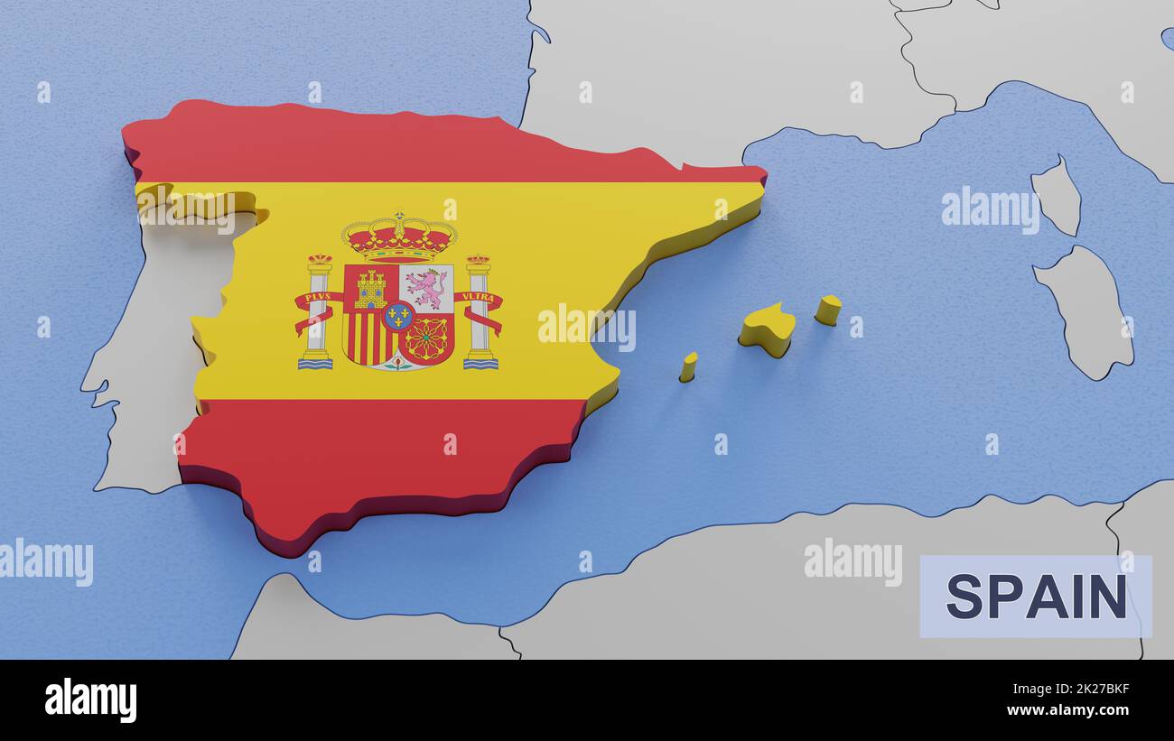 Spain map 3D illustration. 3D rendering image and part of a series ...