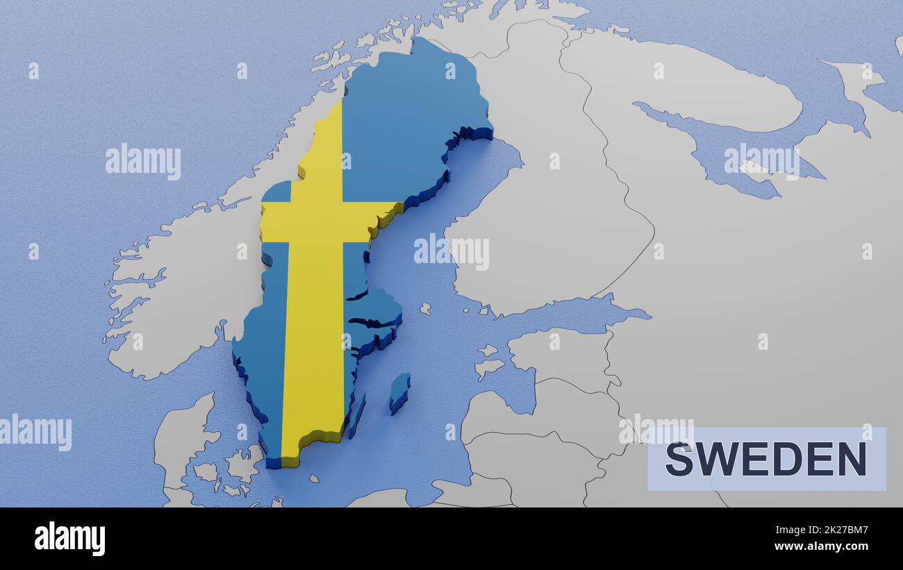 Sweden map 3D illustration. 3D rendering image and part of a series ...
