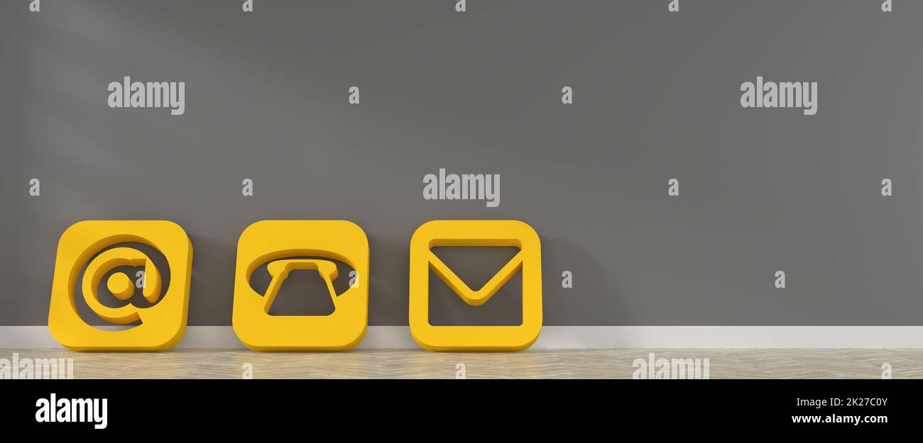 Yellow contact icons in a grey room Stock Photo - Alamy
