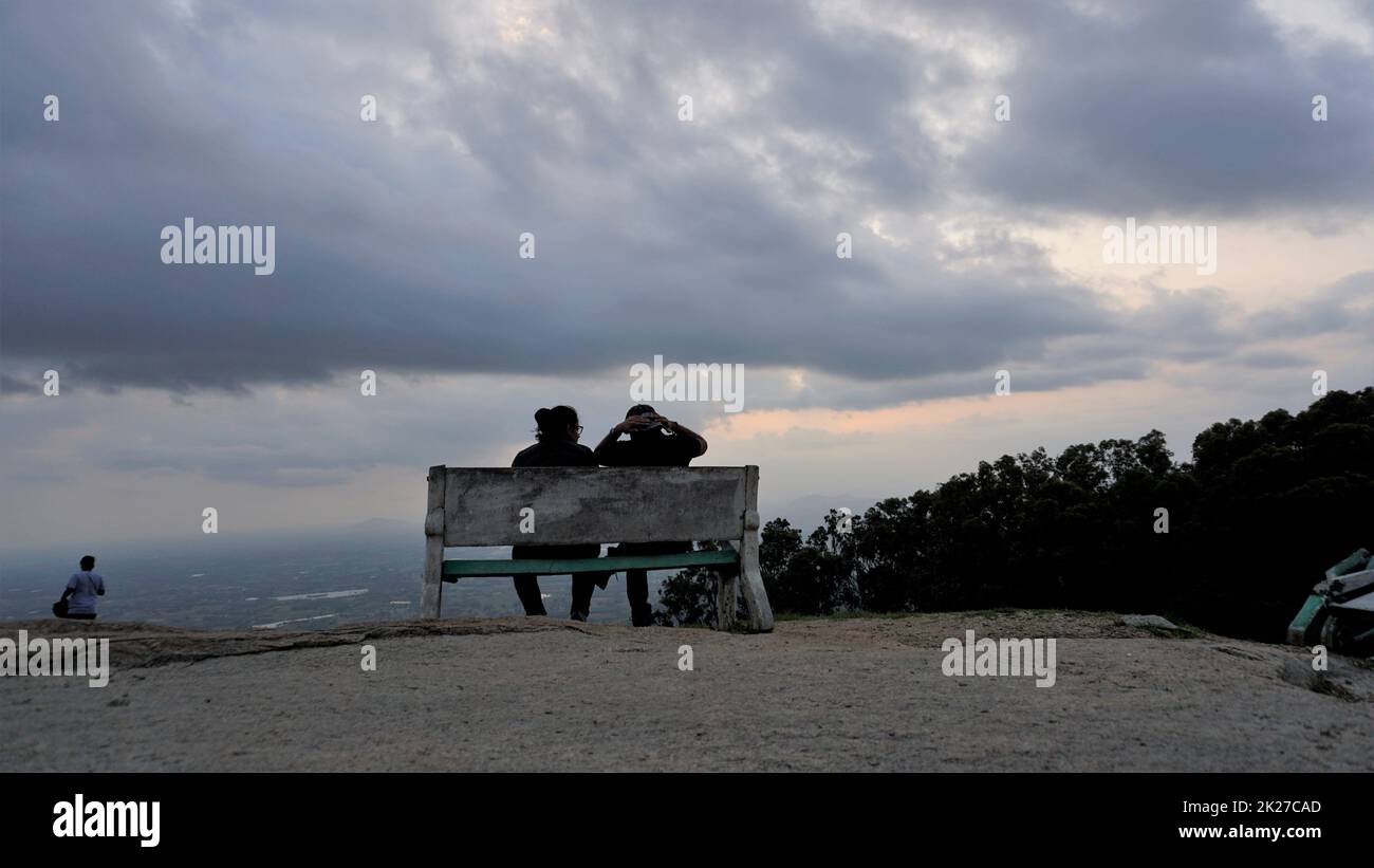 Nandi hills, Karnataka,India-May 22 2022: Tourists enjoying the ...