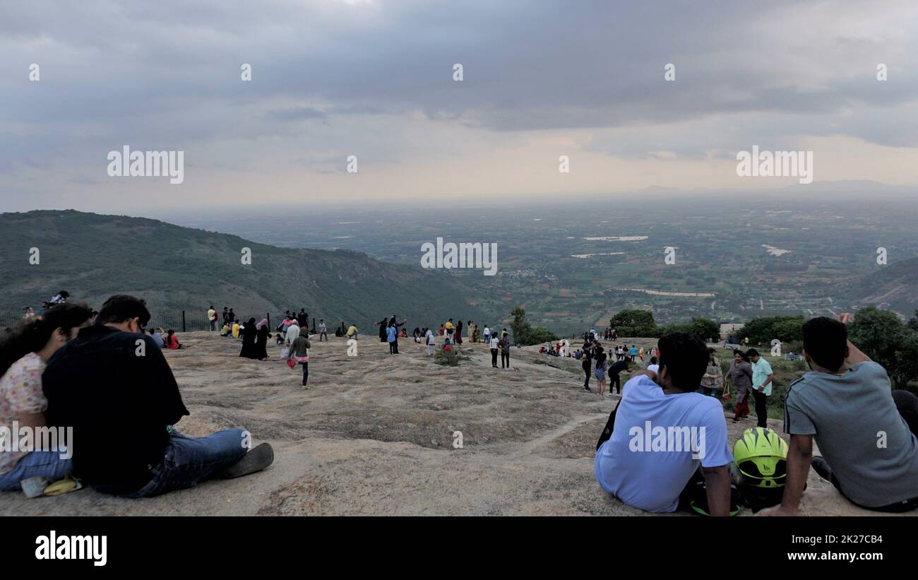 Nandi hills, Karnataka,India-May 22 2022: Tourists enjoying the ...