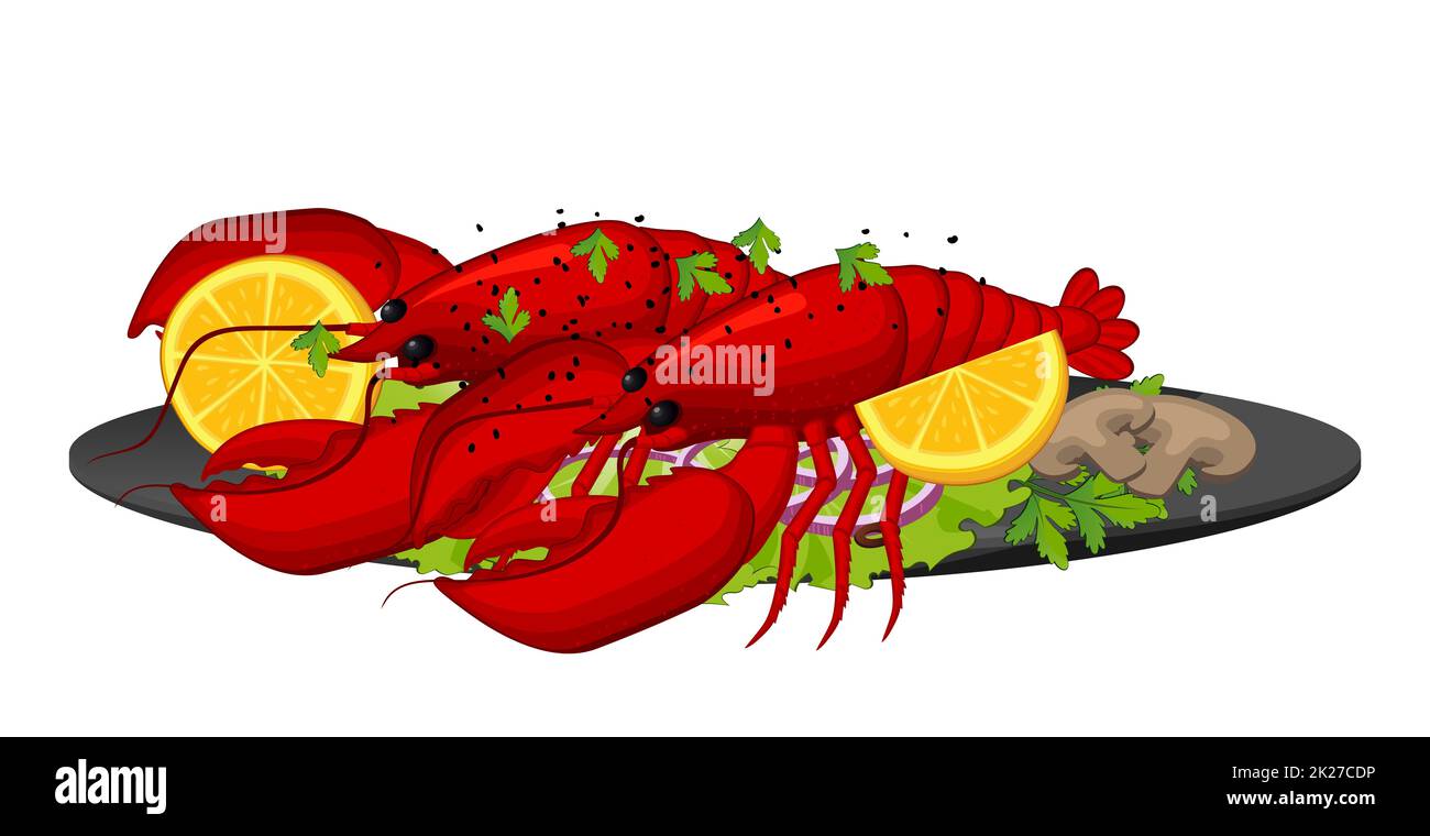 Realistic cooked boiled crayfish with lemon white background - Vector ...
