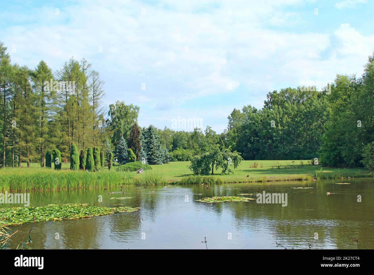 People spend the weekend in nature near the lake. Covid-19 isolation in ...