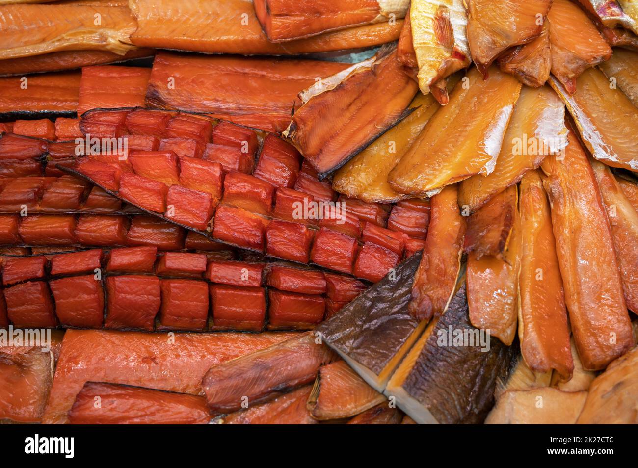 Various smoked fish products Stock Photo - Alamy