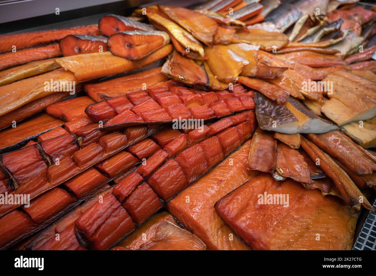 Various smoked fish products Stock Photo - Alamy