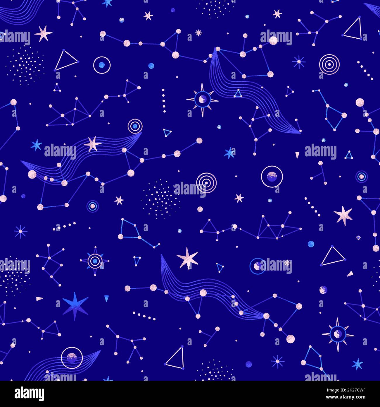 Space seamless patterns of planets, stars, other celestial bodies ...