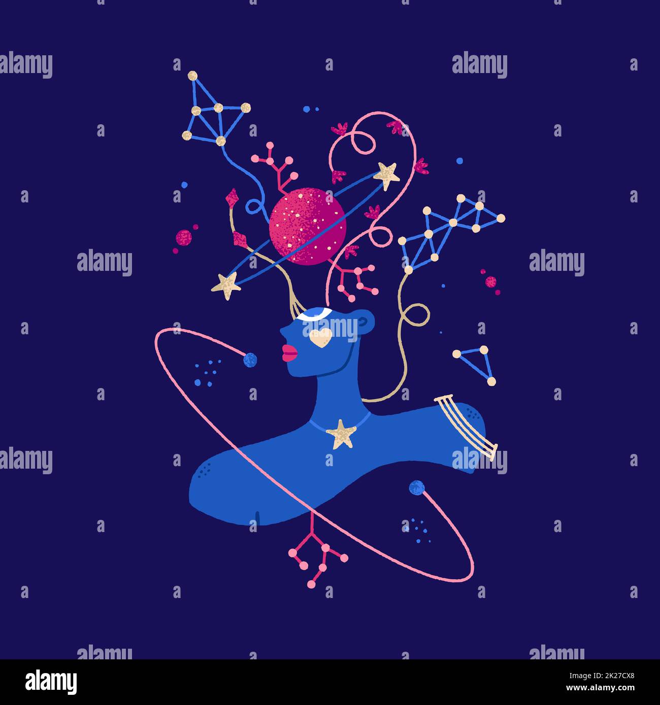 Vector bust of a woman. An illustration of the inner self ...