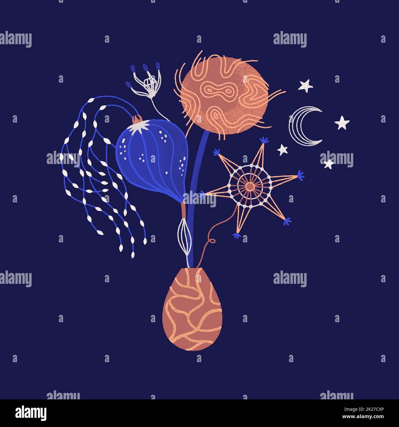 Cosmic bouquet of mysterious witch night flowers. Design with magic ...