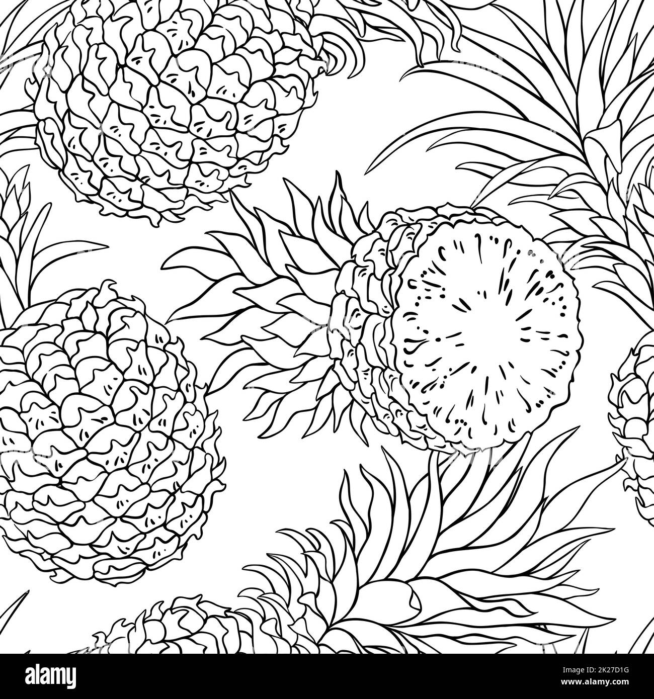 Seamless pattern tropical botanical Black and White Stock Photos ...