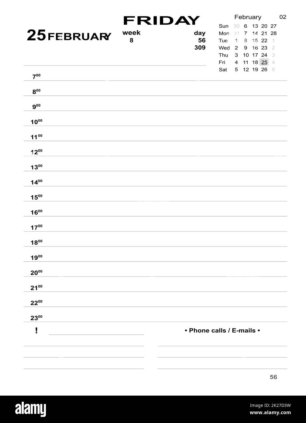 Daily planner for business. 21 February planner daily with cells to ...