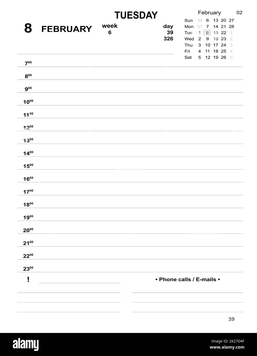 Daily planner for business. February 2022 diary. Calendar 2022 dated ...