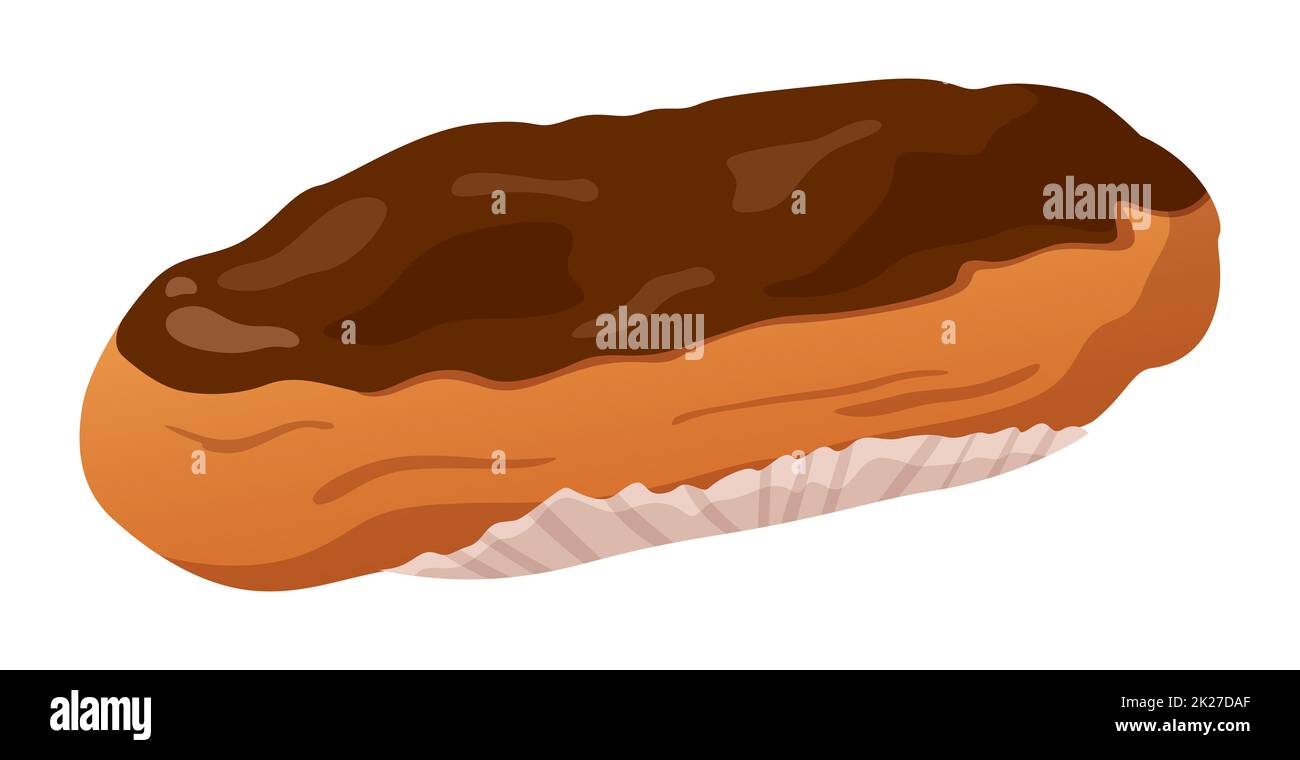 Realistic eclair with dark chocolate isolated on white background ...