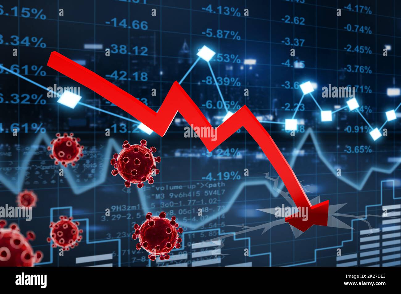 Covid crisis and the collapse of the markets, economic fallout. 3d ...