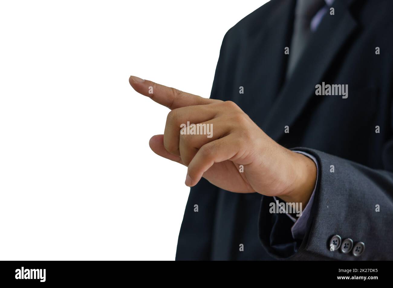 business man hand in a suit pointing fingers on white background ...
