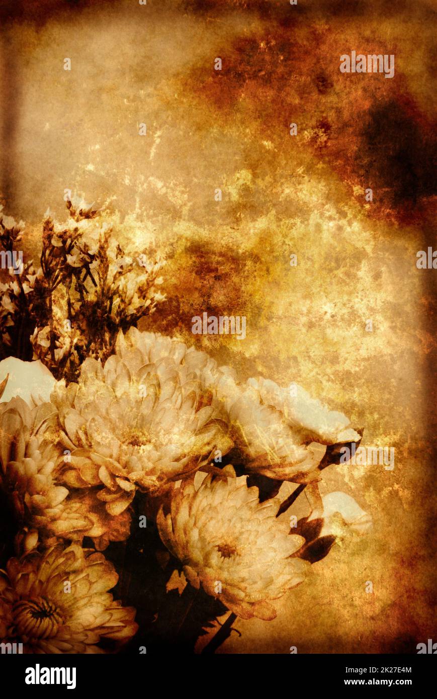 Vintage Grunge Style Background With Flowers Retro Backgrounds Stock ...